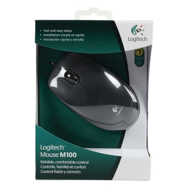 Logitech M100 Optical Corded Mouse, Black - 5099206070462