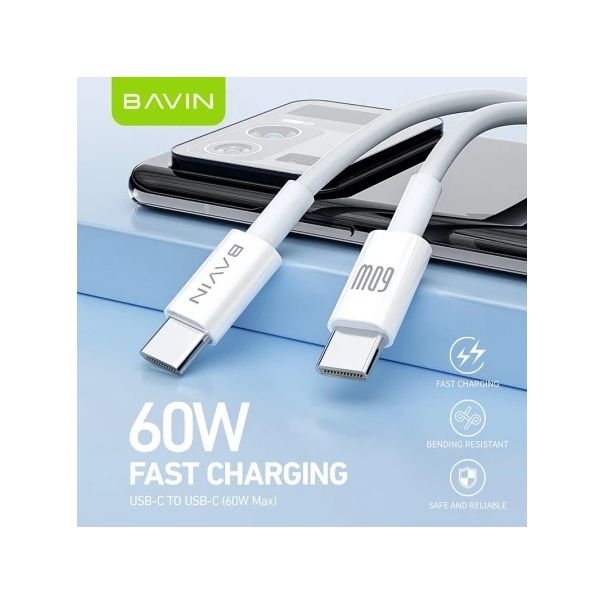 BAVIN Kabl 60W Type-C na Type-C, 1m, bela - 90125